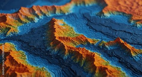 Gis Geodata Mapping Concept Featuring A Detailed Layered Terrain Model With Contour Lines And