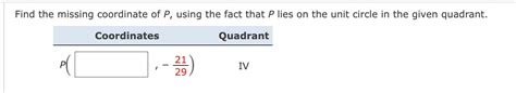 Solved Find The Missing Coordinate Of P ﻿using The Fact