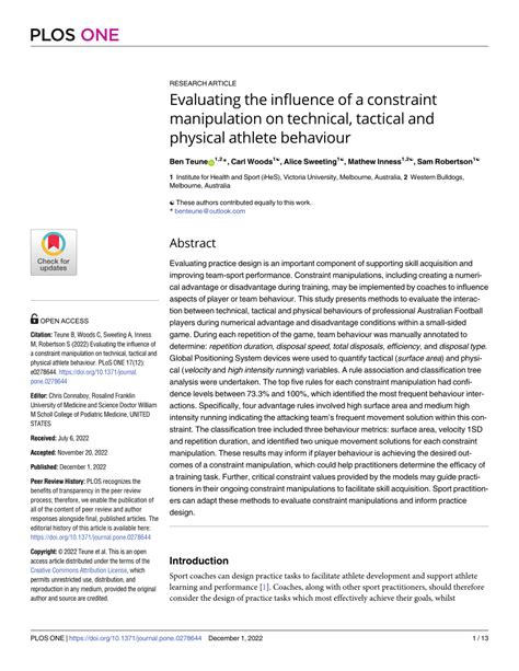 pdf evaluating the influence of a constraint manipulation on technical tactical and physical