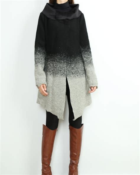 Womens Wool Coat And Cotton Top Set Gradient Color Coat Long Sleeve T