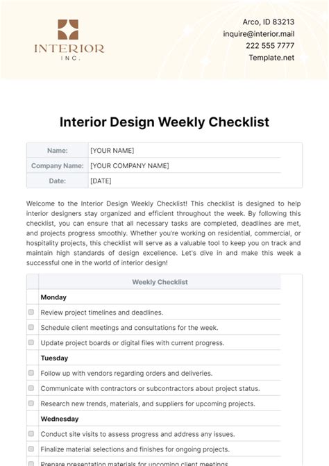 Free Interior Design Quality Control Checklist Template To Edit Online