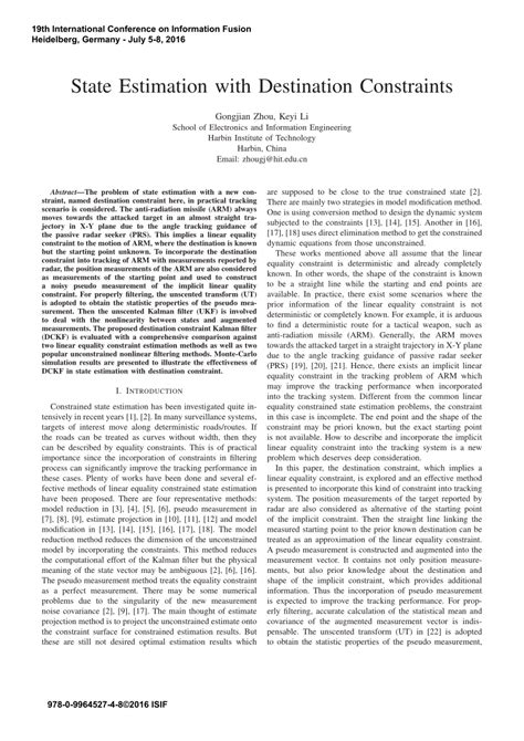 Pdf State Estimation With Destination Constraints