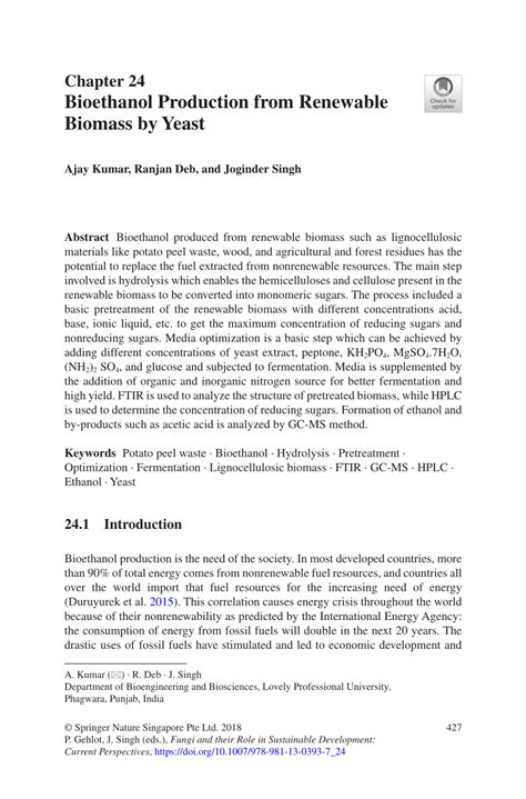 Pdf Bioethanol Production From Renewable Biomass By Yeast
