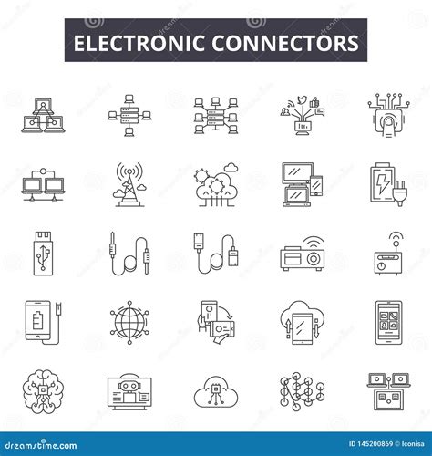 Electronic Connectors Line Icons Signs Vector Set Outline Illustration Concept Stock Vector