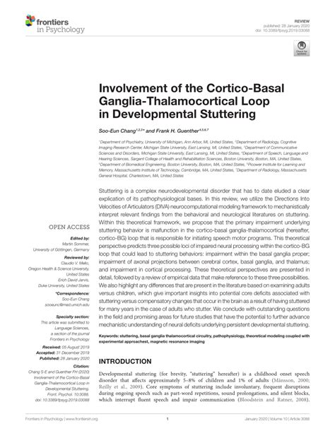 Pdf Involvement Of The Cortico Basal Ganglia Thalamocortical Loop In Developmental Stuttering