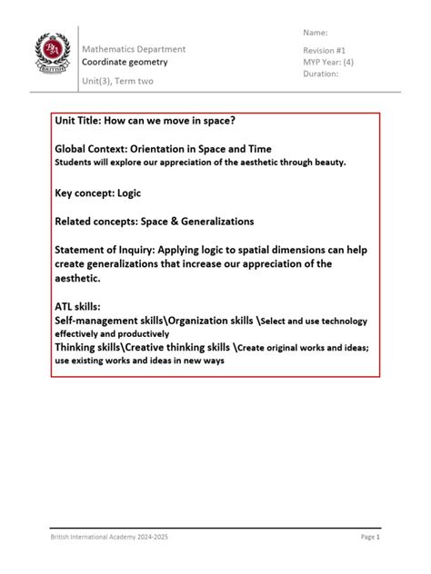 Math Year 4 Unit 3 Revision 1 Pdf Line Geometry Perpendicular