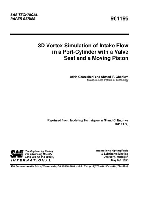 Pdf 3d Vortex Simulation Of Intake Flow In A Port Cylinder With A