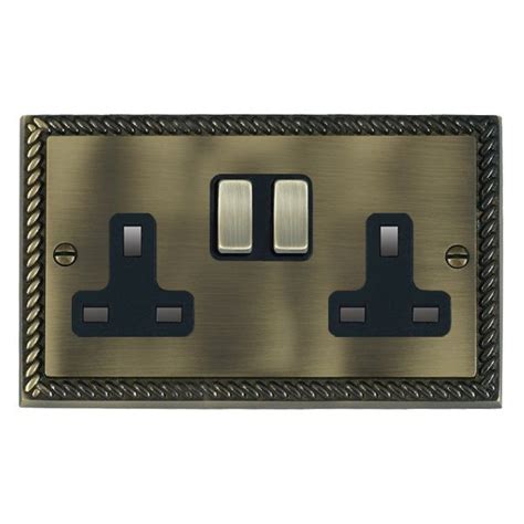 Hamilton Cheriton Georgian Antique Brass 2 Gang 13a Double Pole Switched Socket With Antique