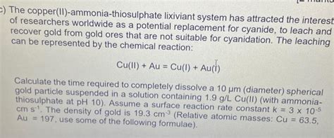 Solved The Copperii Ammonia Thiosulphate Lixiviant System