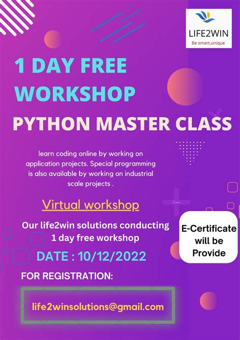 Life2win Solutions On Linkedin Register For Free Python Master Class One Day Workshop