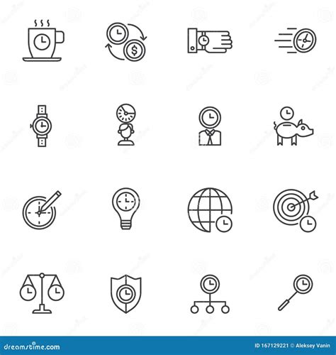 Time Management Line Icons Set Stock Vector Illustration Of Money Network 167129221