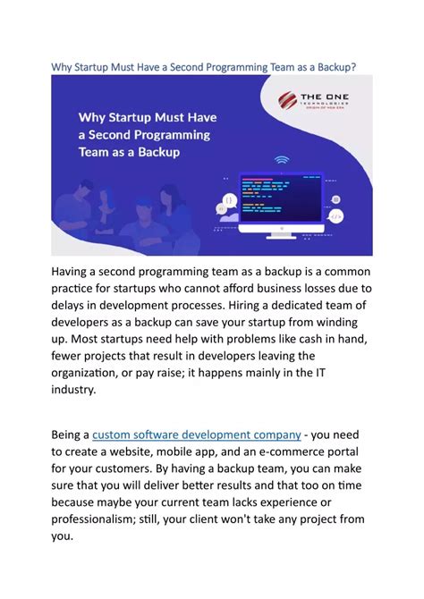 ppt why startup must have a second programming team as a backup