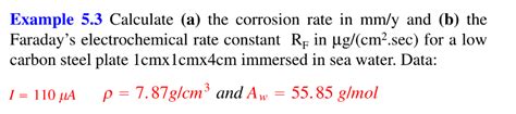 Solved Example Calculate A The Corrosion Rate In M