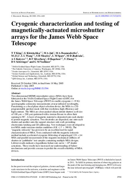 pdf cryogenic characterization and testing of magnetically actuated