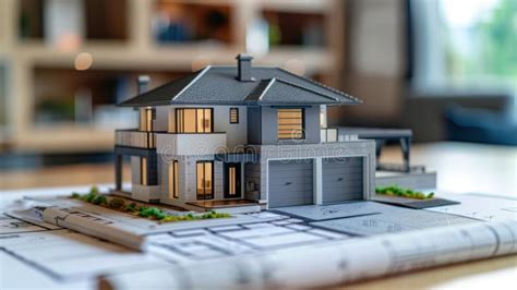 Panoramic View Of A Model House Resting On An Architectural Blueprint