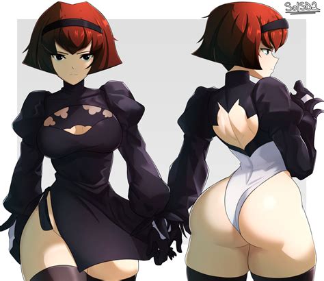 Rule 34 1girls Android Ass Back Back View Big Ass Black Eyes Black Thighhighs Breasts Brown