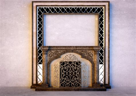 Classical Marble Fireplace With Mirror 3d Model