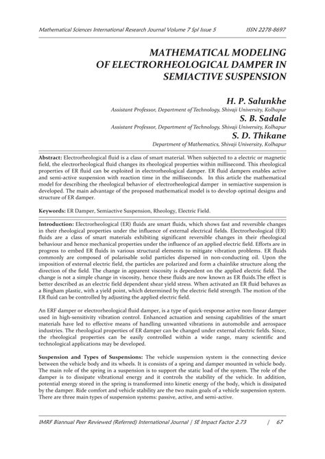 Pdf Mathematical Modeling Of Electrorheological Damper In Semiactive Suspension