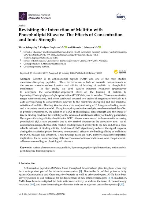 Pdf Revisiting The Interaction Of Melittin With Phospholipid Bilayers The Effects Of