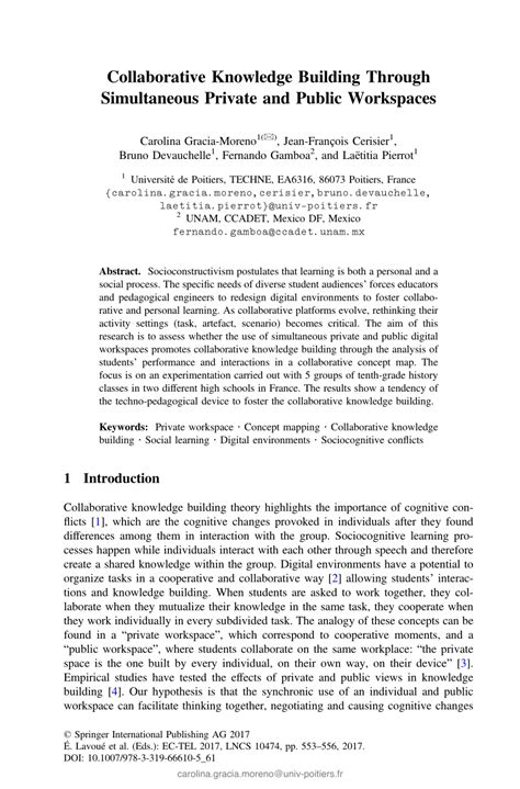 Pdf Collaborative Knowledge Building Through Simultaneous Private And Public Workspaces