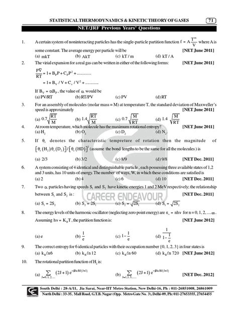 Statistical Thermodynamics Pdf Gases Temperature
