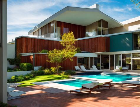 수영장이 있는 아름다운 모던 하우스 집 현대의 건축물 배경 일러스트 및 사진 무료 다운로드 Pngtree