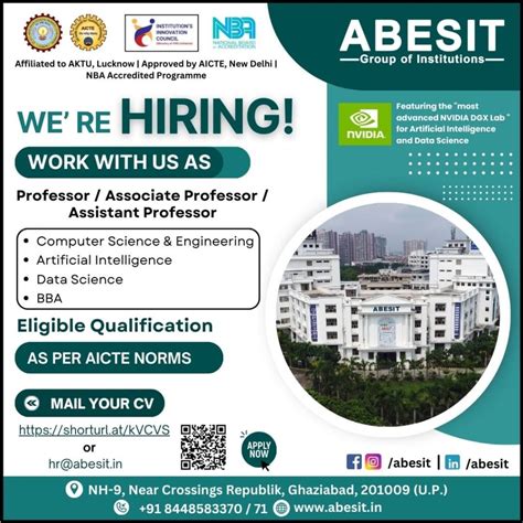 Abesit Faculty Recruitment 2025 Apply For Professor Associate Professor And Assistant Professor
