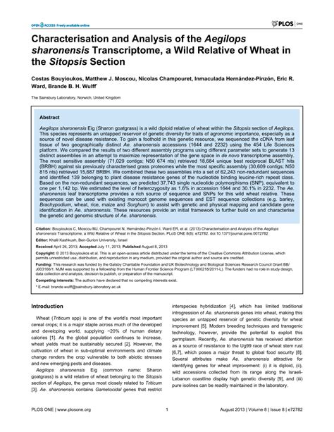 Pdf Characterisation And Analysis Of The Aegilops Sharonensis