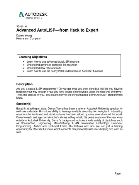 Class Handout Sd125181 Advanced Autolispfrom Hack To Expert Darren Young 2 Pdf Computer Class Handout Sd125181 Advanced Autolispfrom Hack To Expert Darren Young 2 Pdf Computer