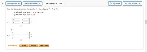 Solved 0 1 33 Points V Previous Answers V Larlinalg8