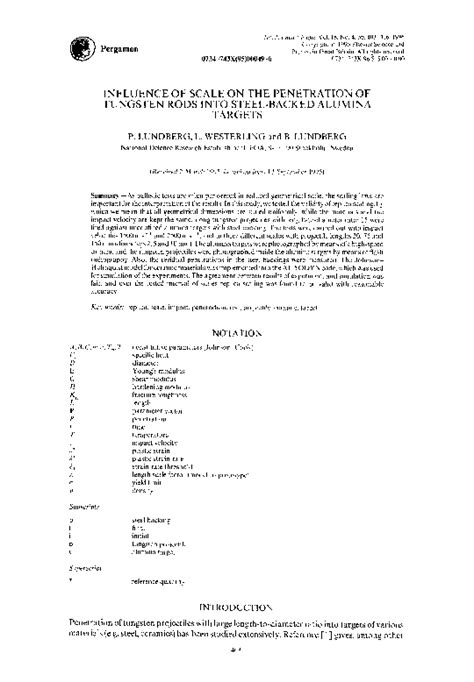 Pdf Influence Of Scale On The Penetration Of Tungsten Rods Into Steel Backed Alumina Targets