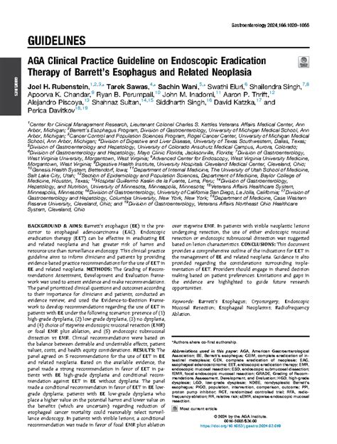 Aga Clinical Practice Guideline On Endoscopic Eradication Therapy Of Barretts Esophagus And