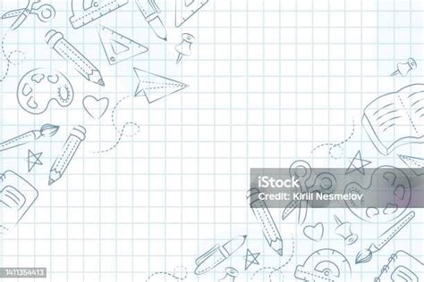 학교 용품 손으로 그린 팔레트 브러시가있는 연한 파란색 배경 벡터 학용품에 대한 스톡 벡터 아트 및 기타 이미지 학용품 0명 교육 Istock