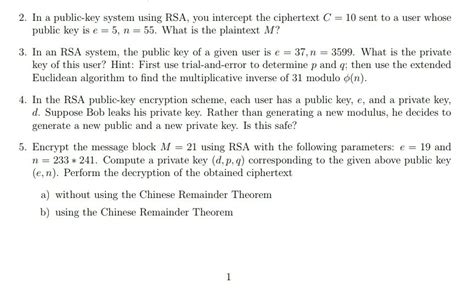 Solved 2 In A Public Key System Using Rsa You Intercept