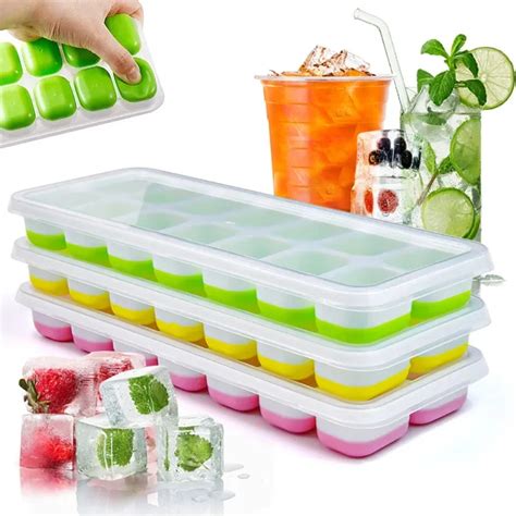 Premium Silicone Ice Cube Maker 14 Grids With Lids Square Ice Cube