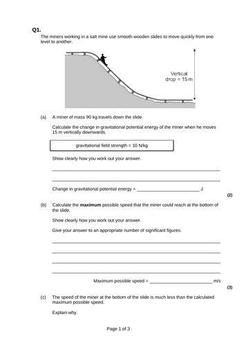 Gcse 9 1 Gpe And Kinetic Energy Calculations Teaching Resources