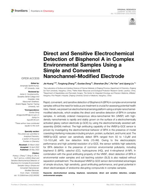 Pdf Direct And Sensitive Electrochemical Detection Of Bisphenol A In Complex Environmental