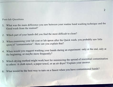 Post Lab Questions What Was The Main Difference You Saw Between Your Routine Hand Washing