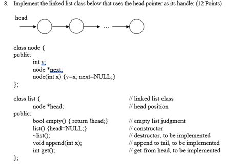 Solved 8 Implement The Linked List Class Below That Uses