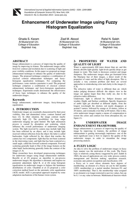 PDF Enhancement Of Underwater Image Using Fuzzy Histogram Equalization