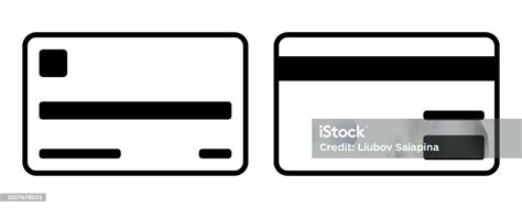 미니멀리스트 신용 카드 아이콘 세트입니다 은행 카드 기호의 앞면과 뒷면 모습입니다 금융 지불 쇼핑 및 디지털 거래를 위한 벡터 그림 흑백 윤곽선 디자인 검은색에 대한 스톡