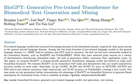 Biogpt Generative Pre Trained Transformer For Biomedical Text