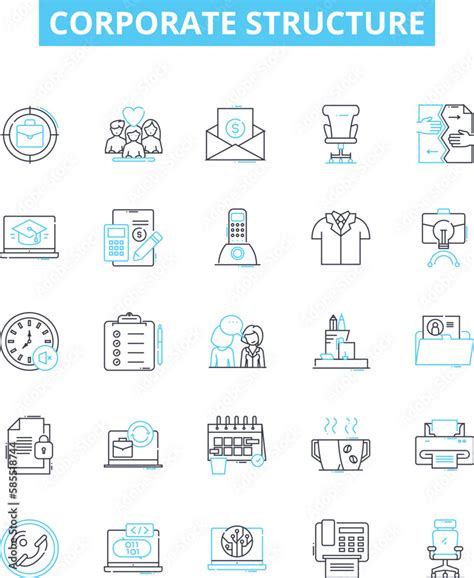 Corporate Structure Vector Line Icons Set Organisation Hierarchy Network Framework