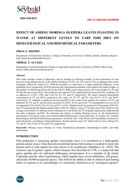 Pdf Effect Of Adding Moringa Oleifera Leaves Floating In Water At