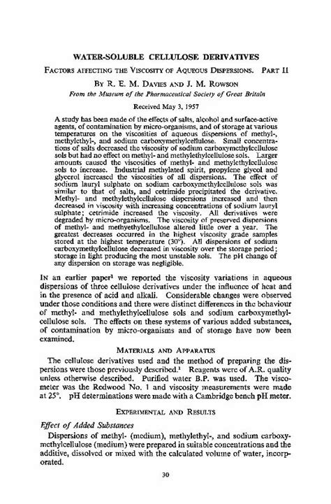 Pdf Water Soluble Cellulose Derivatives Factors Affecting The