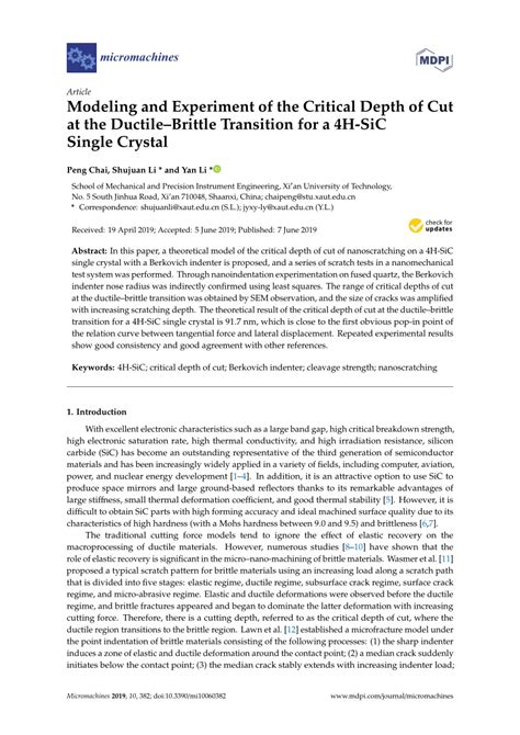 Pdf Modeling And Experiment Of The Critical Depth Of Cut At The