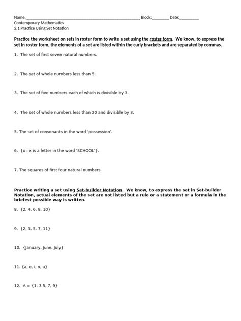 21 Practice Using Set Notation Pdf
