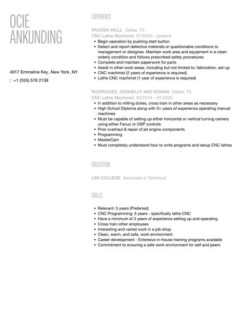 CNC Lathe Machinist Resume Samples Velvet Jobs