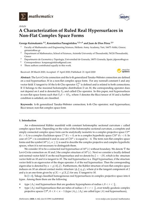 Pdf A Characterization Of Ruled Real Hypersurfaces In Non Flat Complex Space Forms