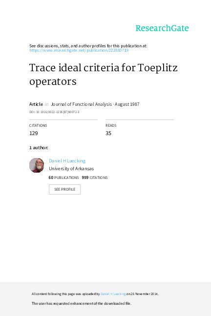 Pdf Trace Ideal Criteria For Toeplitz Operators